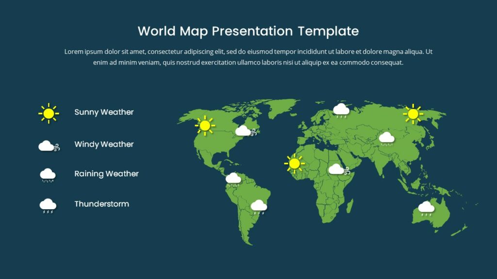 Free Weather Forecast World Map Template PowerPoint & Google Slides