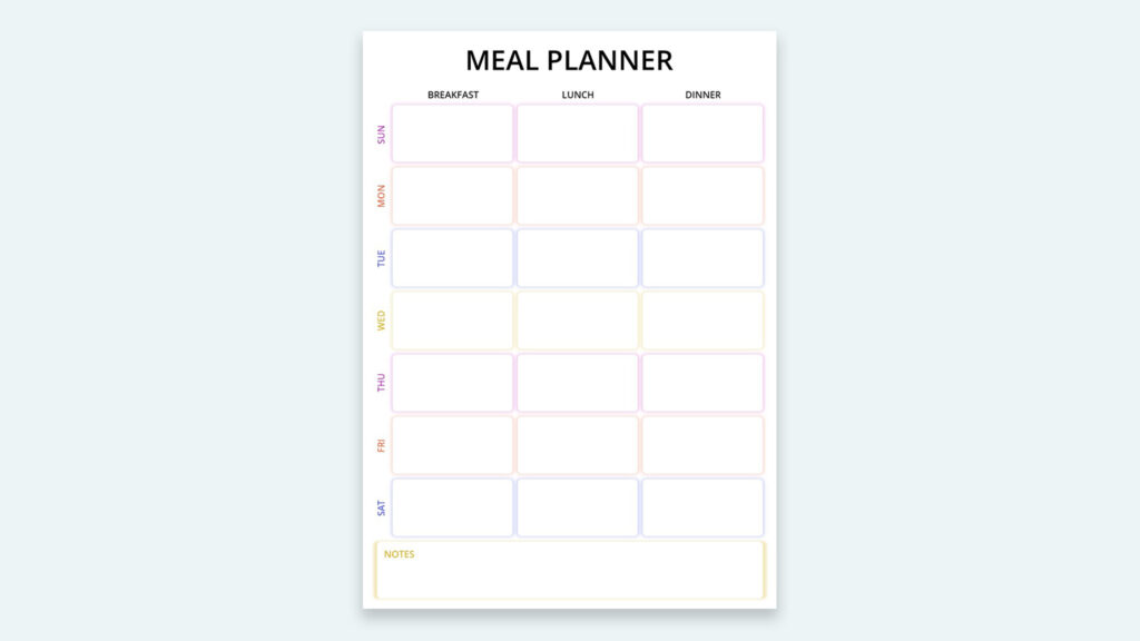 Free Google Slides Meal Planner Board Template PowerPoint
