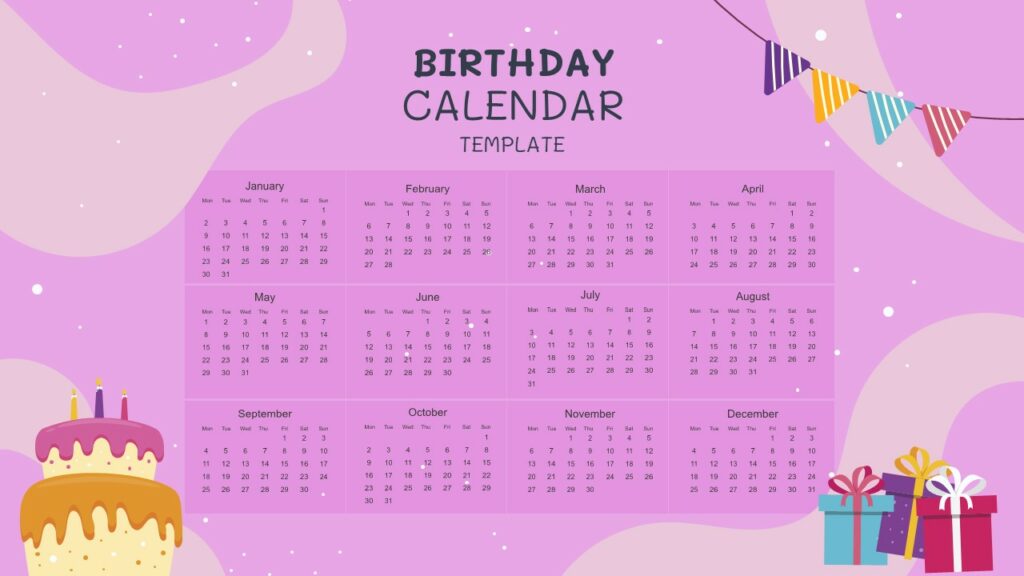 Free Google Slides Birthday Calendar Template PowerPoint