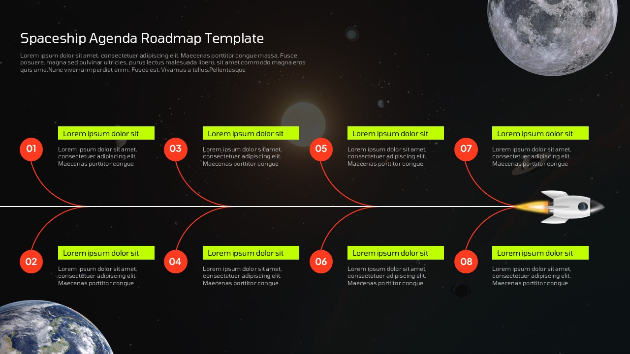 Editable Spaceship Agenda Roadmap PowerPoint Template