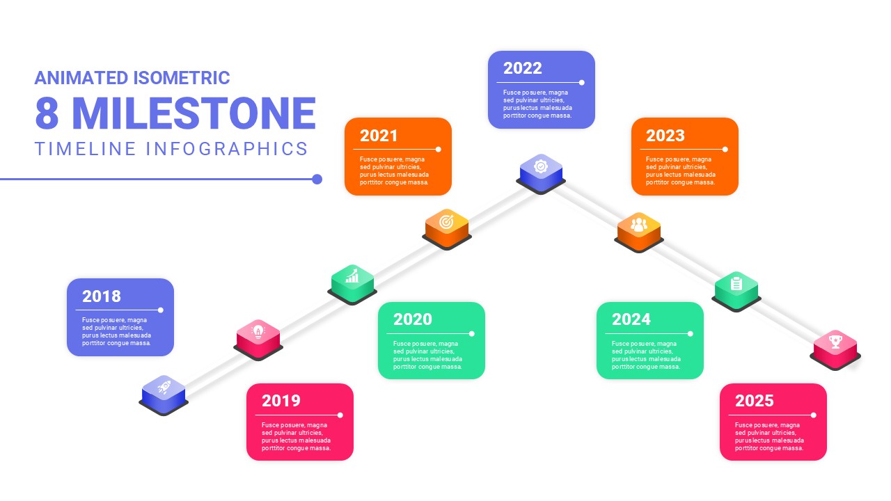 Animated Isometric 8 Milestones Timeline Template - SlideChef