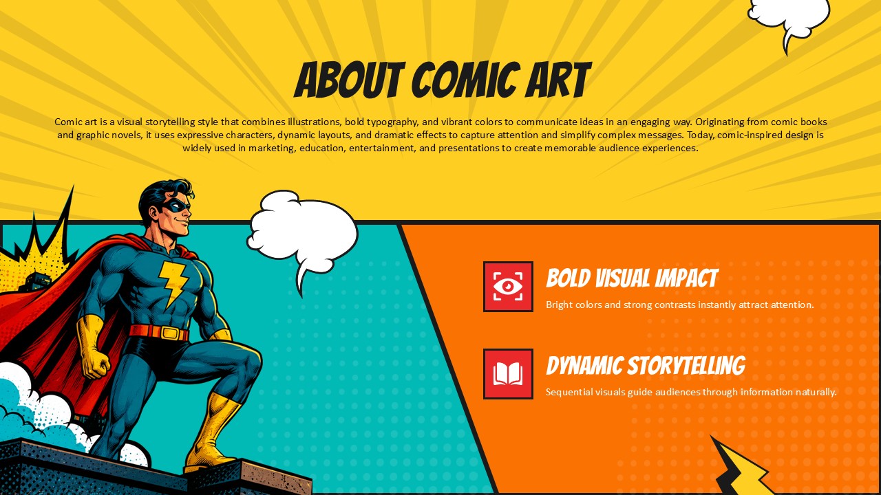 Free Comic Art Style Template - Superhero Theme PPT & Canva
